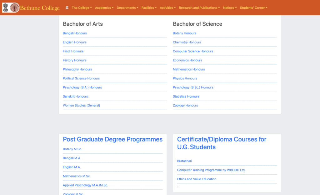 Bethune College (Ug) Admission 2024-25, Merit List (1st 2nd 3rd)