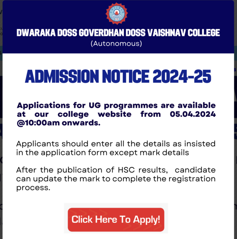 Dg Vaishnav College Online Application (Admission) Form 2024-25