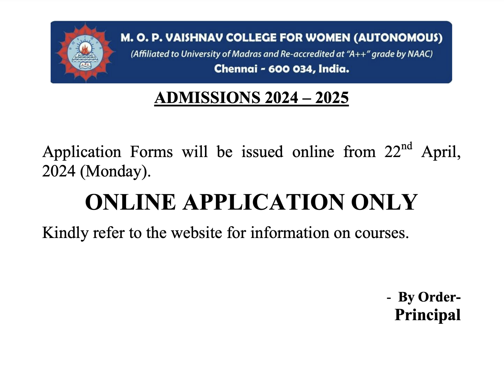 mopvc.edu.in Mop Vaishnav College Online Application Form 2024