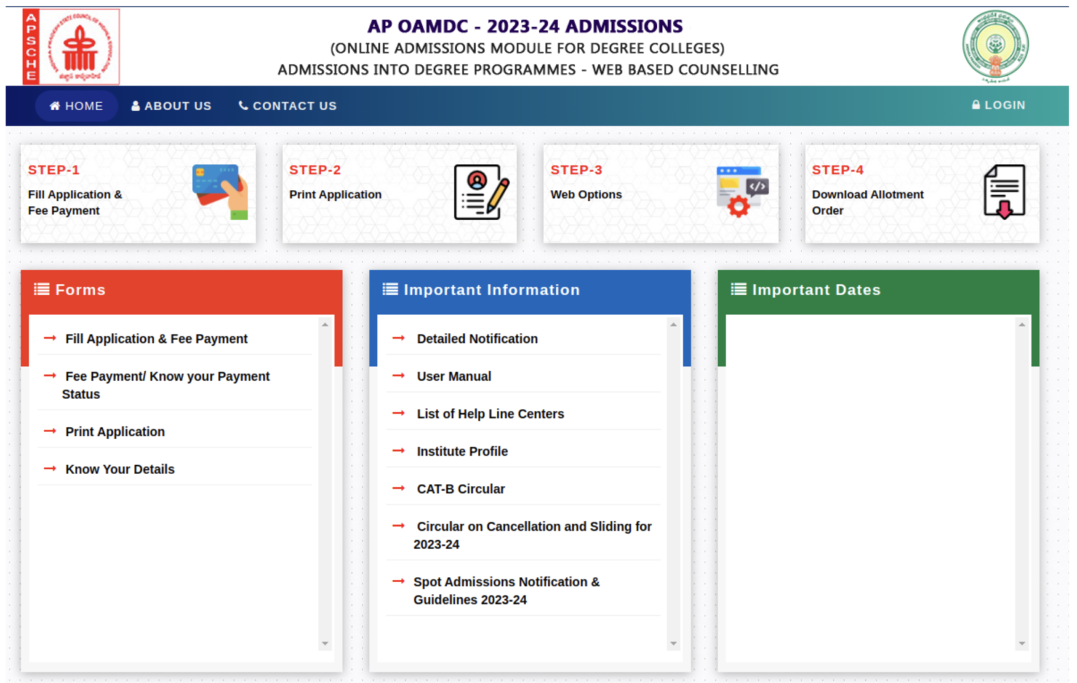 apsche.ap.gov.in Oamdc degree Admission 2024-25, seat allotment