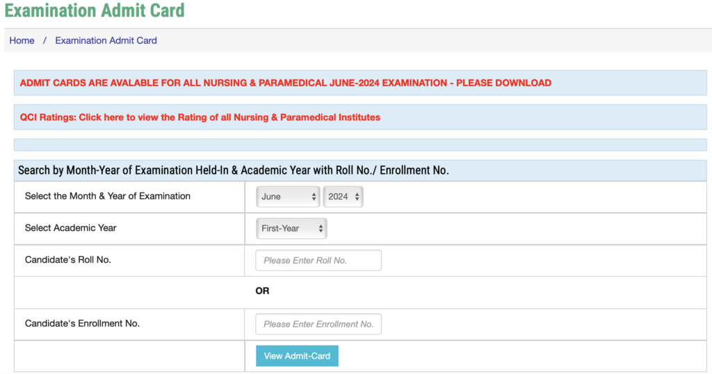 Generate Bsc Nursing Admit Card (Hall Ticket) June 2024 Exam