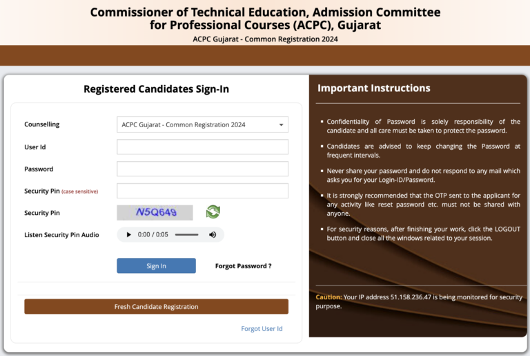 acpc.gujarat.gov.in login, Acpc Registration schedule, Choice Filling