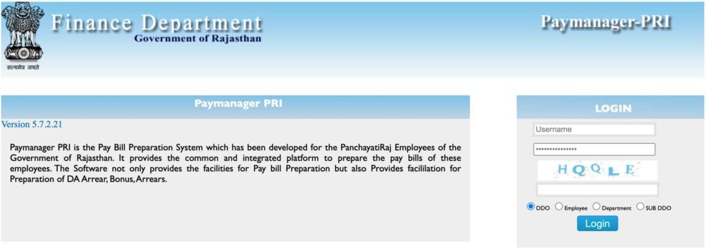 Paymanager Rajasthan gov in login Payslip, Forgot Password