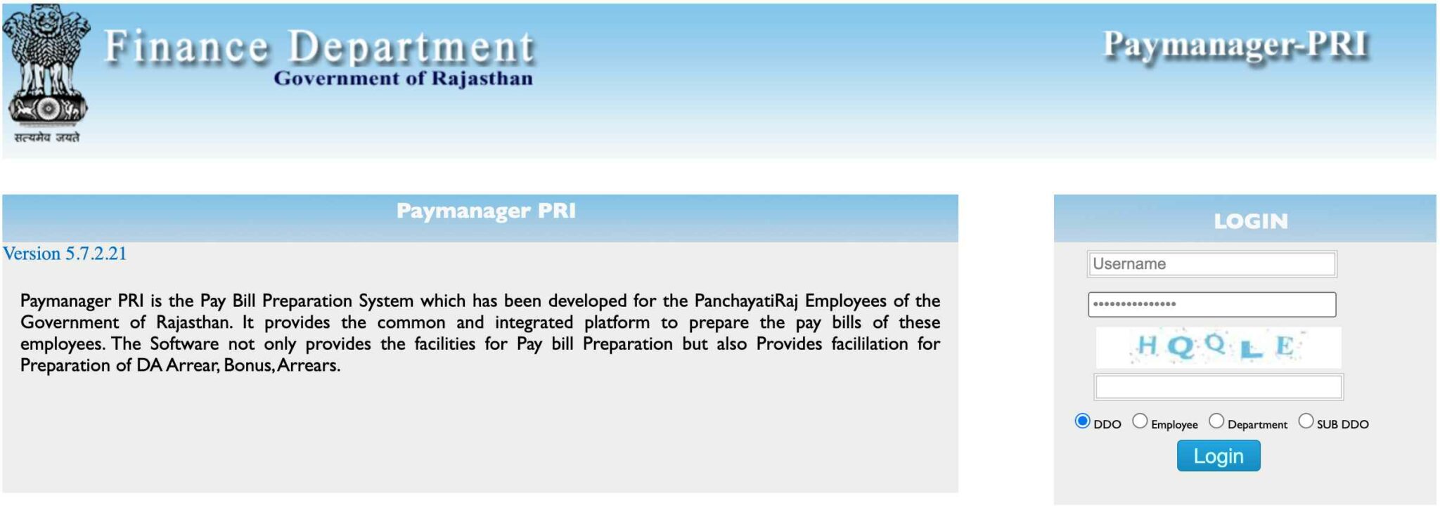 Paymanager Rajasthan gov in login Payslip, Forgot Password
