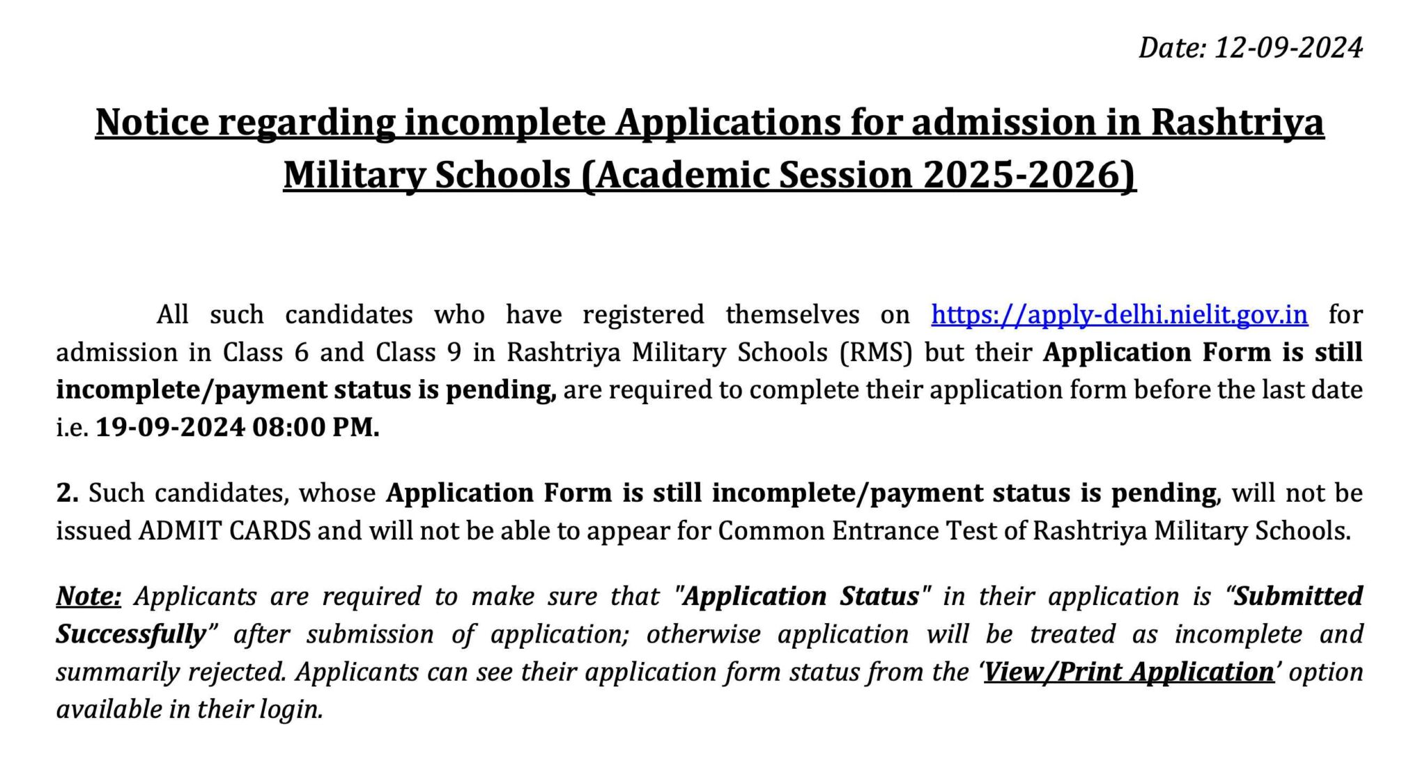 RMS School Admission 2025-26 [Last Date], Military School Exam